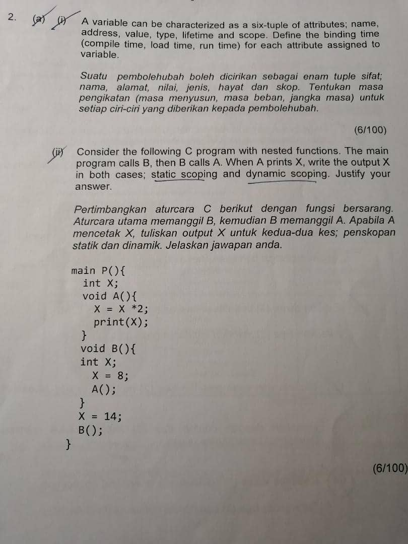 Solved A variable can be characterized as a six-tuple of | Chegg.com
