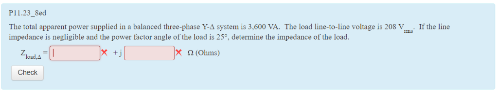 Solved P11.23 Sed The total apparent power supplied in a | Chegg.com