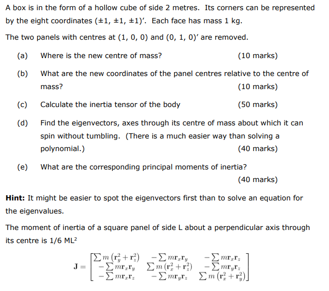 Solved A box is in the form of a hollow cube of side 2 | Chegg.com