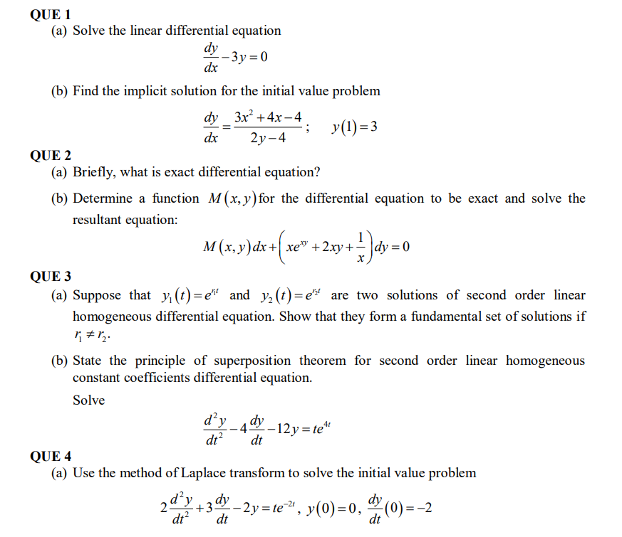 Solved QUE 1 (a) Solve the linear differential equation | Chegg.com