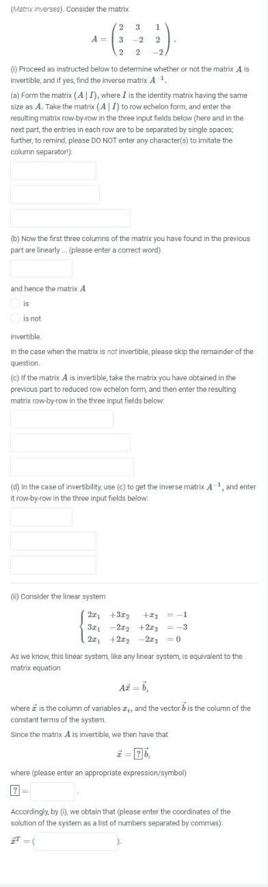 Solved (Matrix Inverses). Consider the matrix A= (i) Proceed | Chegg.com