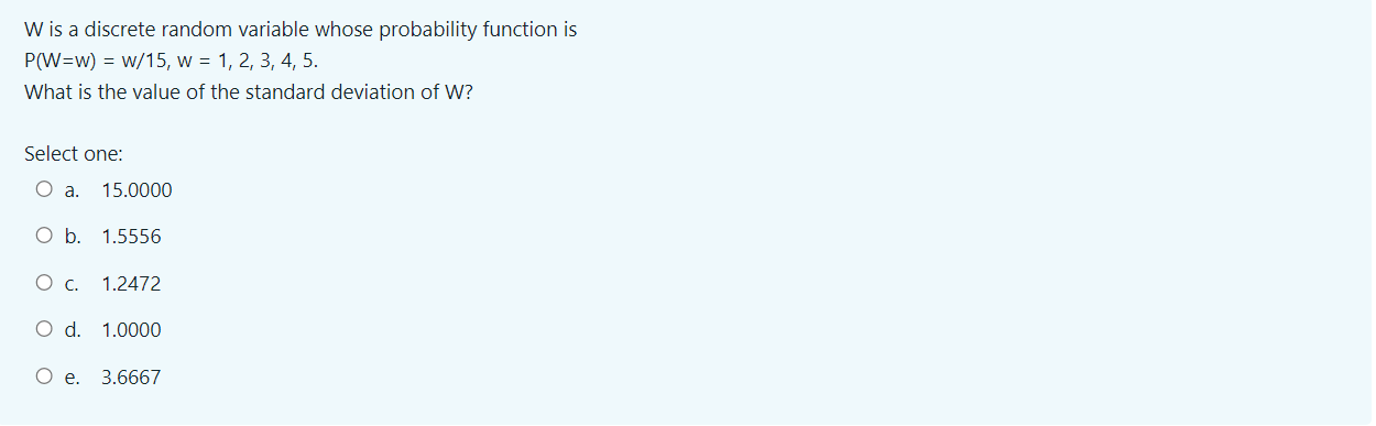 Solved W is a discrete random variable whose probability | Chegg.com