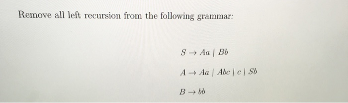 Solved Remove all left recursion from the following grammar: | Chegg.com