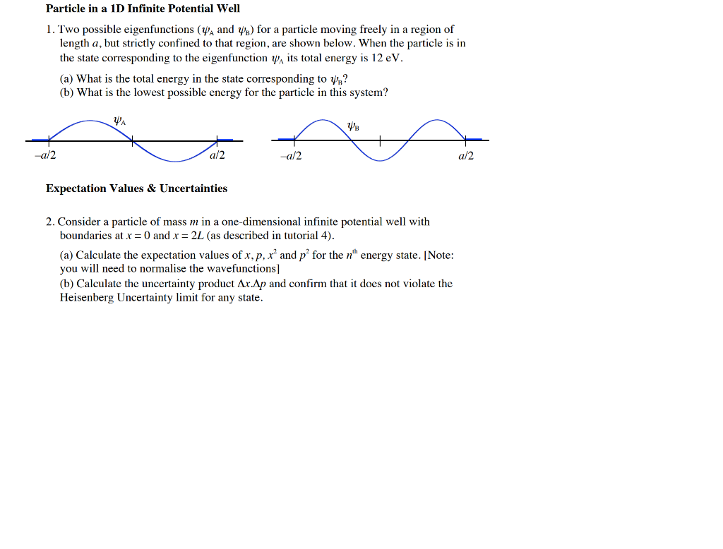 Solved Particle in a 10 Infinite Potential Well 1. Two | Chegg.com