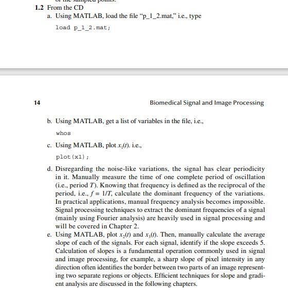 1.2 From the CD a. Using MATLAB, load the file | Chegg.com