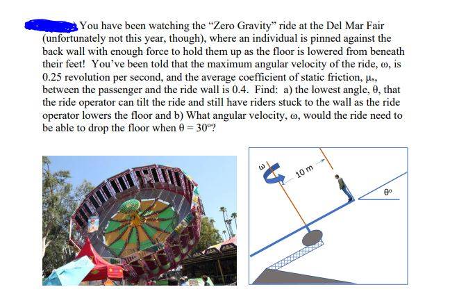 Solved You have been watching the “Zero Gravity” ride at the | Chegg.com
