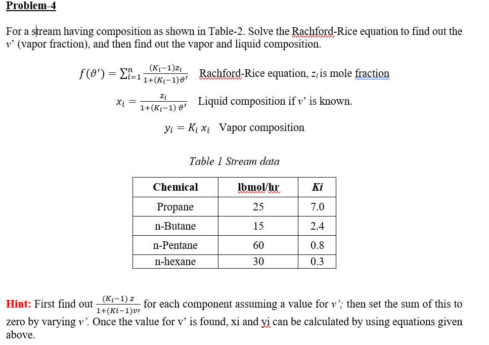 Solved For a stream having composition as shown in Table-2. | Chegg.com