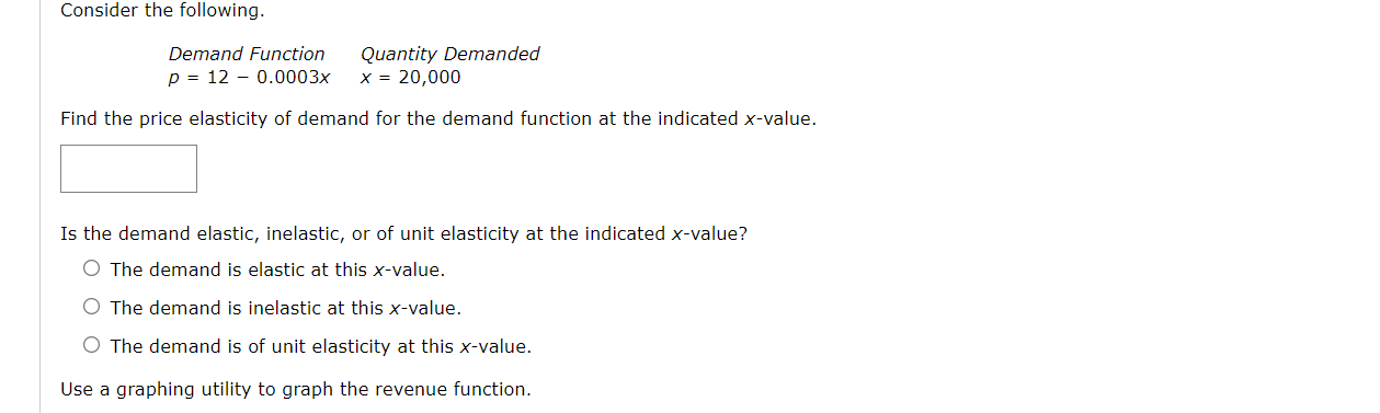 Solved Consider the following. Demand Function Quantity | Chegg.com