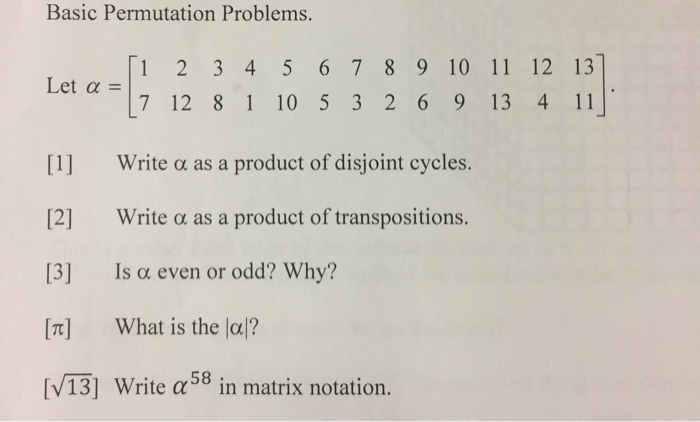 Solved Basic Permutation Problems. 1 2 3 4 5 6 7 89 10 11 12 | Chegg.com