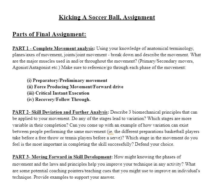 Kicking A Soccer Ball, Assignment Parts of Final | Chegg.com