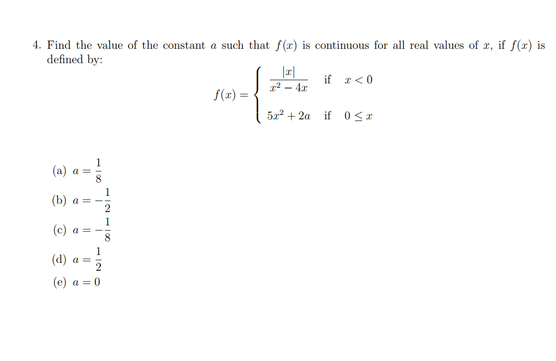 Solved 4. Find the value of the constant a such that f(x) is | Chegg.com