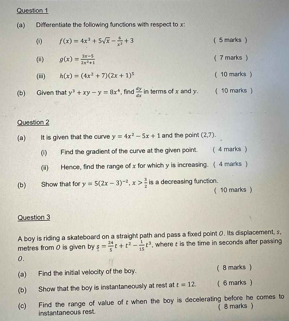 Solved Question 1(a) ﻿Differentiate the following functions | Chegg.com