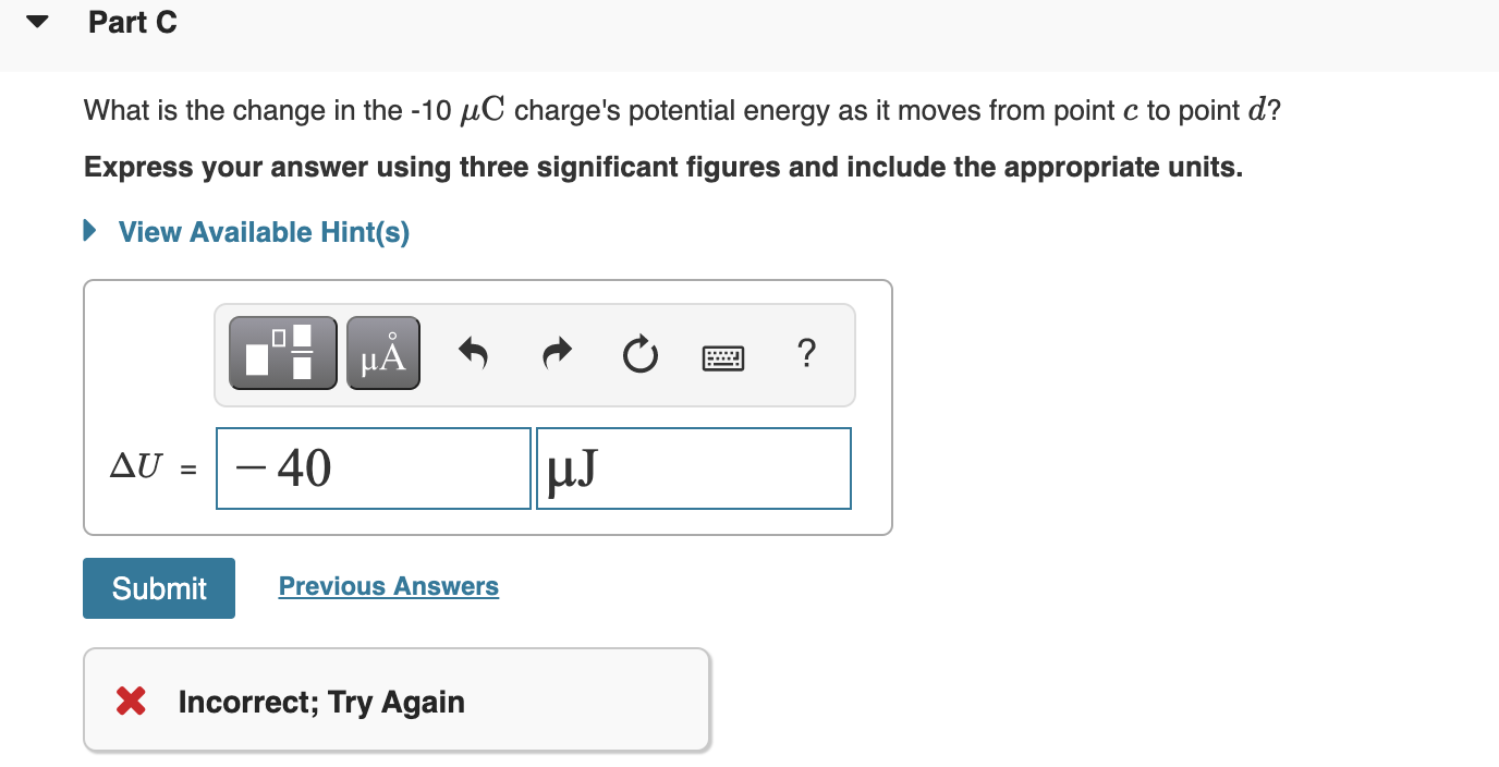 Solved As a -10 °C point charge moves from points c to d, | Chegg.com