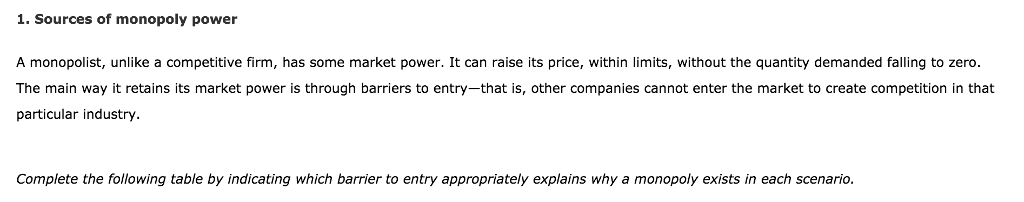 Solved 1. Sources of monopoly power A monopolist, unlike a | Chegg.com