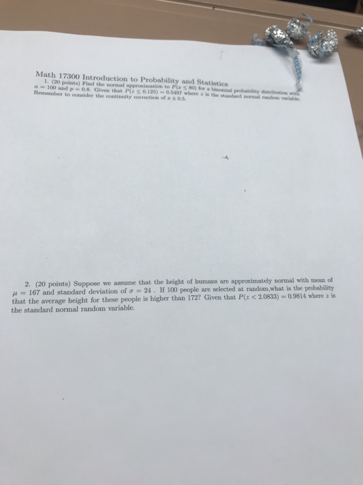 Solved Math 17300 Introduction to Probability and Statistics | Chegg.com