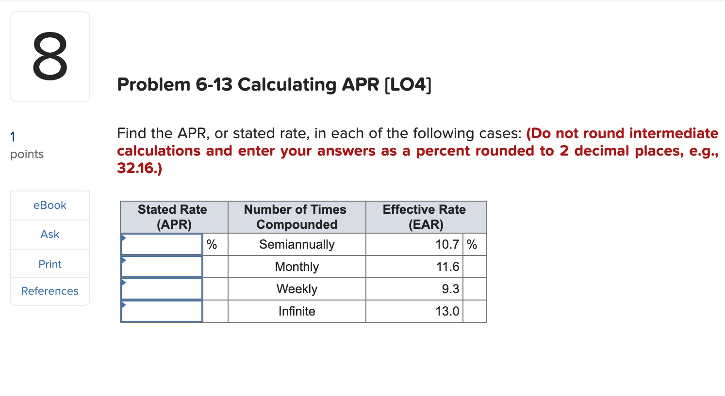 Solved Find the APR, or stated rate, in each of the | Chegg.com