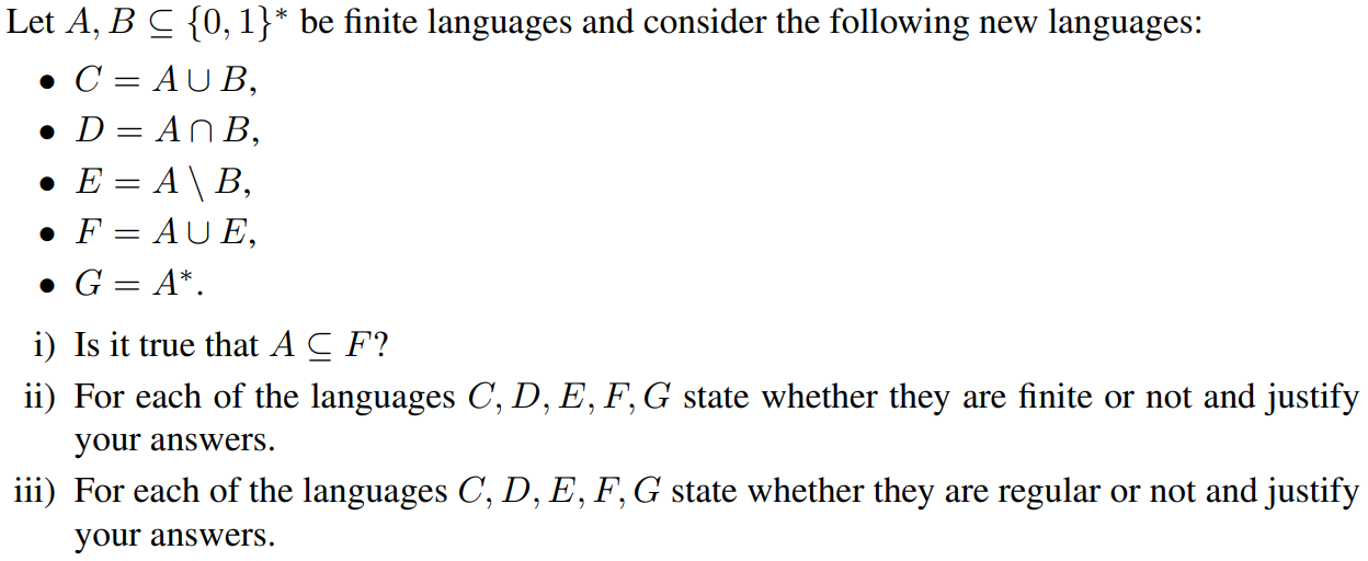 Solved Let A, B C {0,1}* be finite languages and consider | Chegg.com