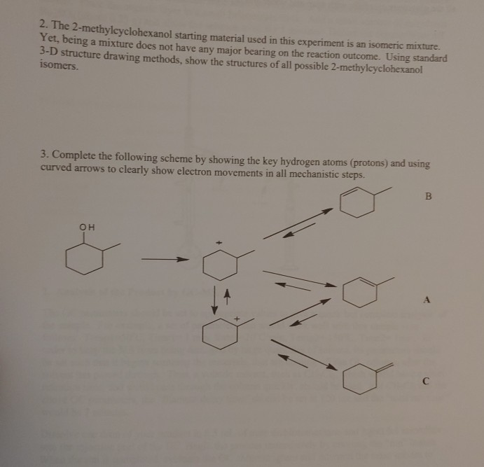 Solved 2. The 2-methylcyclohexanol starting material used in | Chegg.com