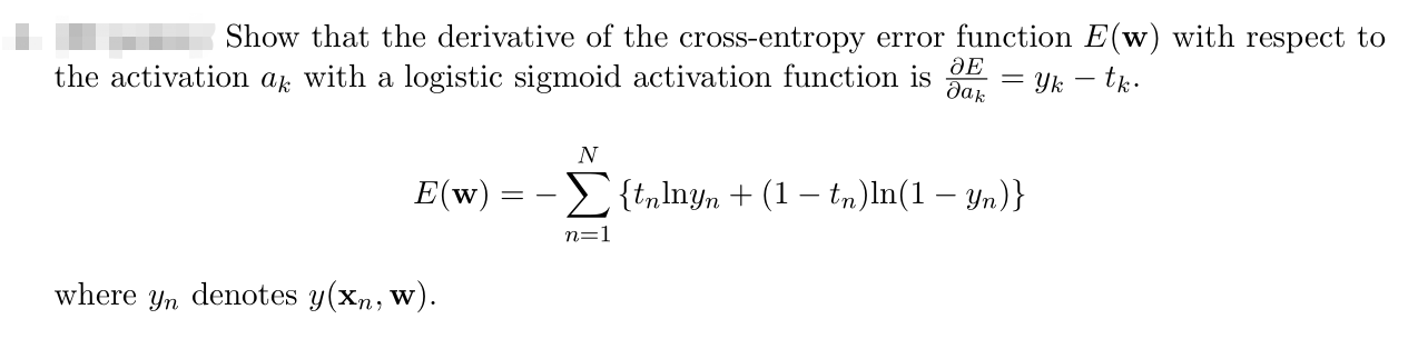 Show That The Derivative Of The Cross Entropy Error 