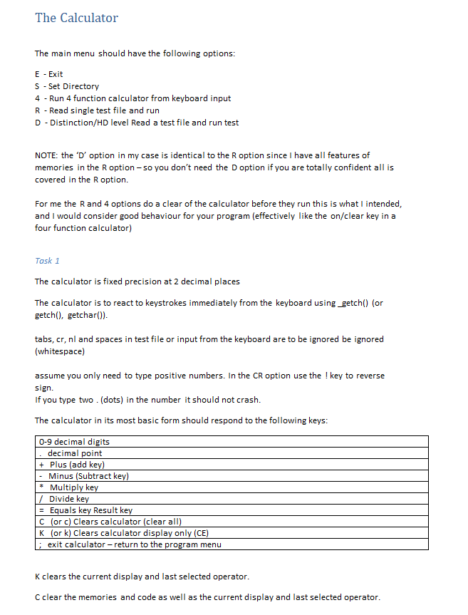Solved The Calculator The main menu should have the | Chegg.com