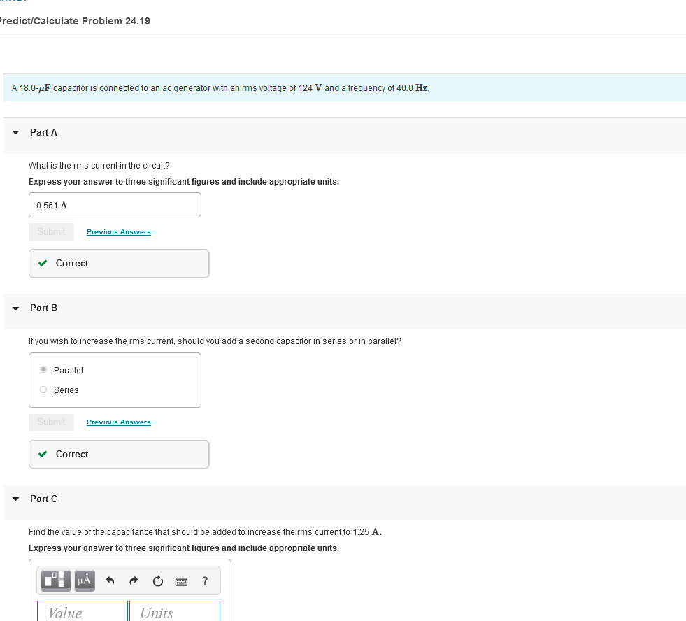 Solved Predict/Calculate Problem 24.19 A 18.0-4F capacitor | Chegg.com
