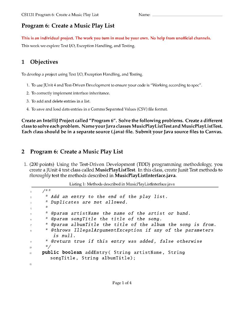 Solved Program 6: Create a Music Play List This is an | Chegg.com