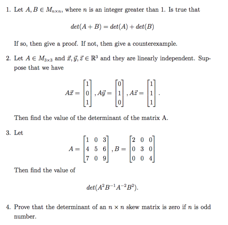 Solved 1. Let A, B e Mnxn, where n is an integer greater | Chegg.com