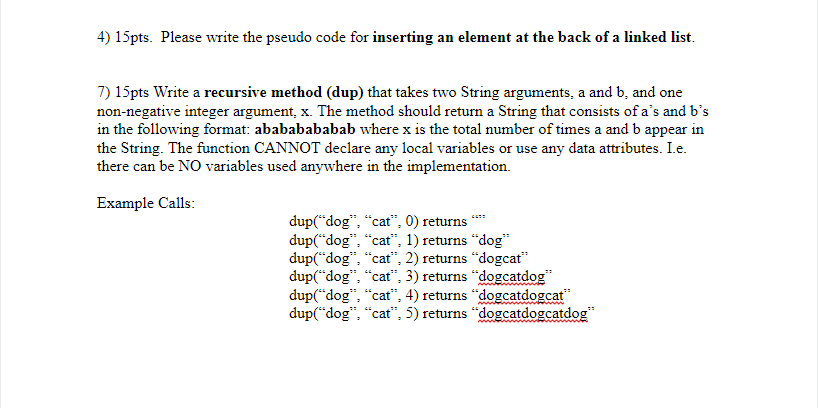 Solved 4) 15pts. Please write the pseudo code for inserting | Chegg.com