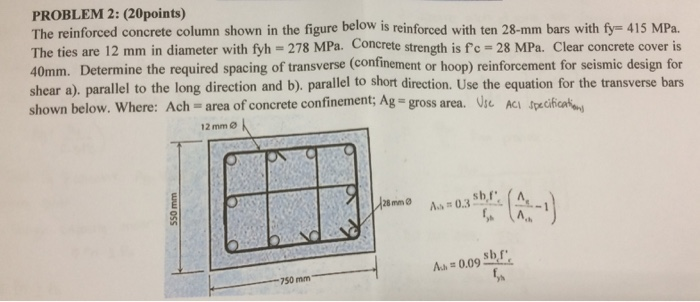 Solved PROBLEM 2: (20points) The reinforced concrete column | Chegg.com