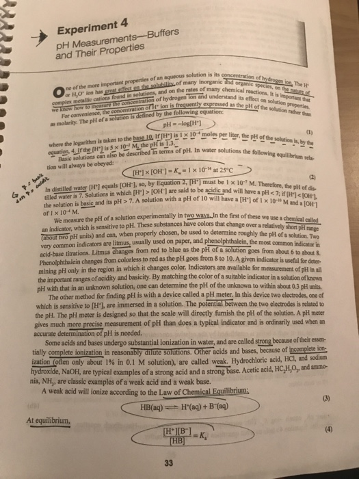 Solved Observations and Calculations: pH Buffers and Their | Chegg.com