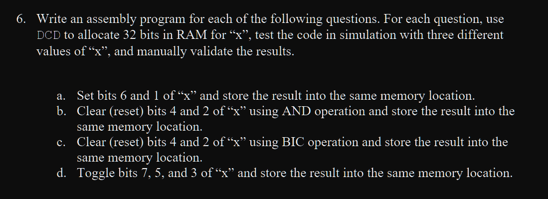 Write an assembly program for each of the following | Chegg.com