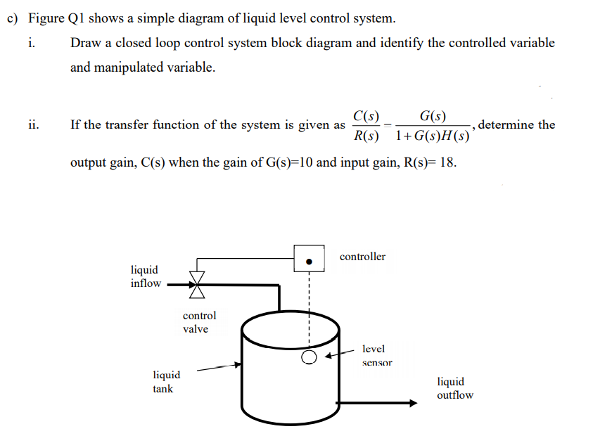 Solved c) Figure Q1 shows a simple diagram of liquid level | Chegg.com