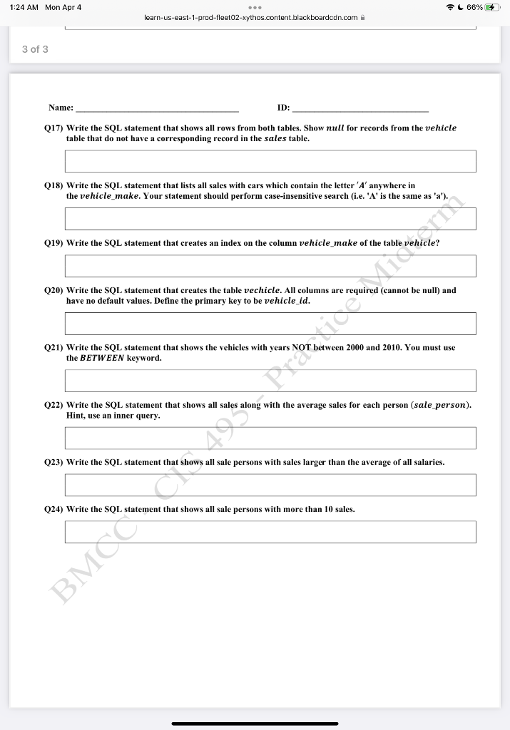 Solved SQL questions. Give all answers with explanation, and | Chegg.com