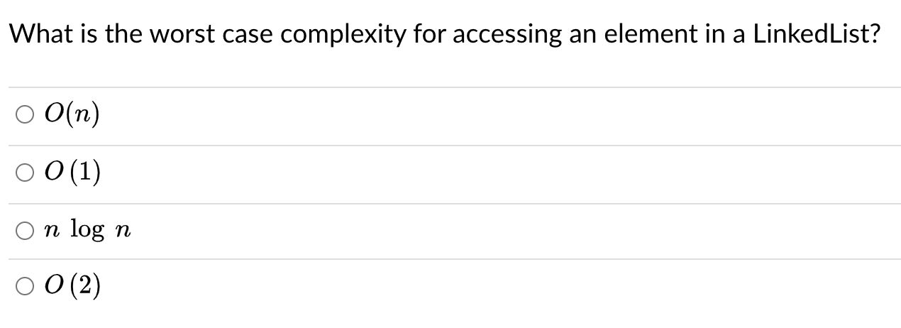 Solved What is the worst case complexity for accessing an | Chegg.com