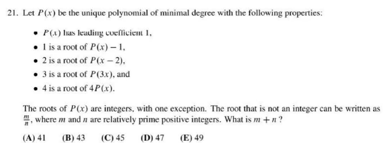 Solved 21. Let P(x) be the unique polynomial of minimal | Chegg.com