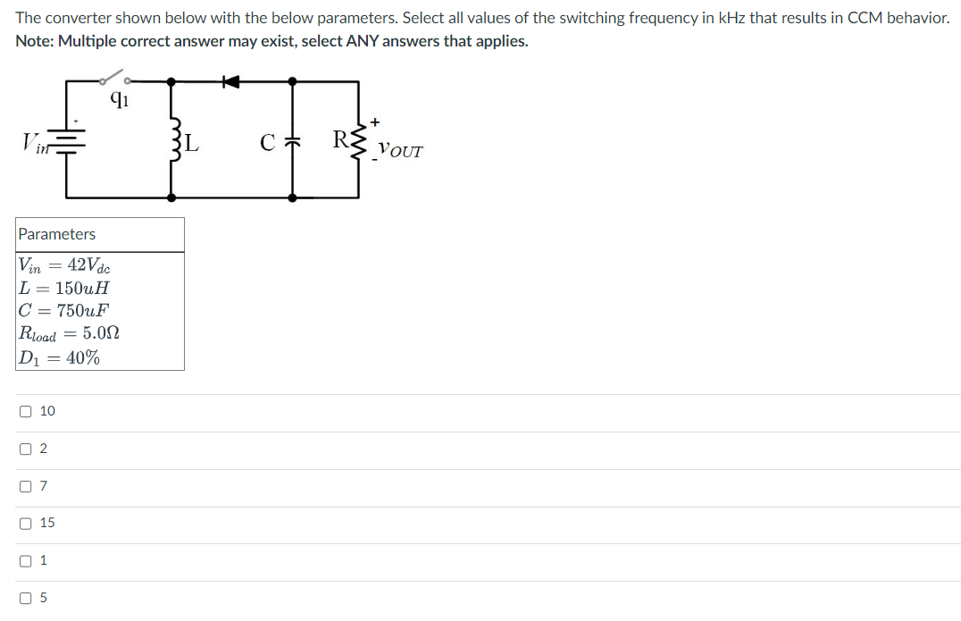 Solved The converter shown below with the below parameters. | Chegg.com