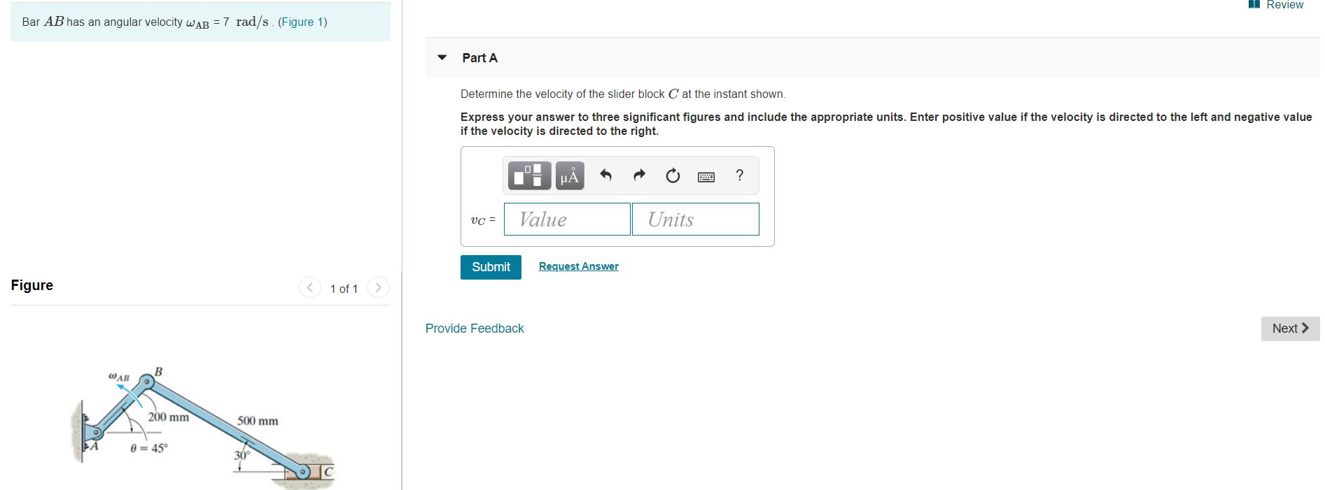 Solved Review Bar AB has an angular velocity WAB = 7 rad/s. | Chegg.com