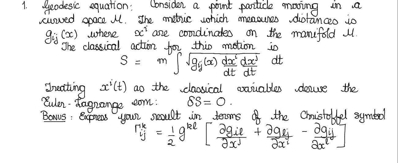 Solved Geodesic equation: Consider a point particle moving | Chegg.com