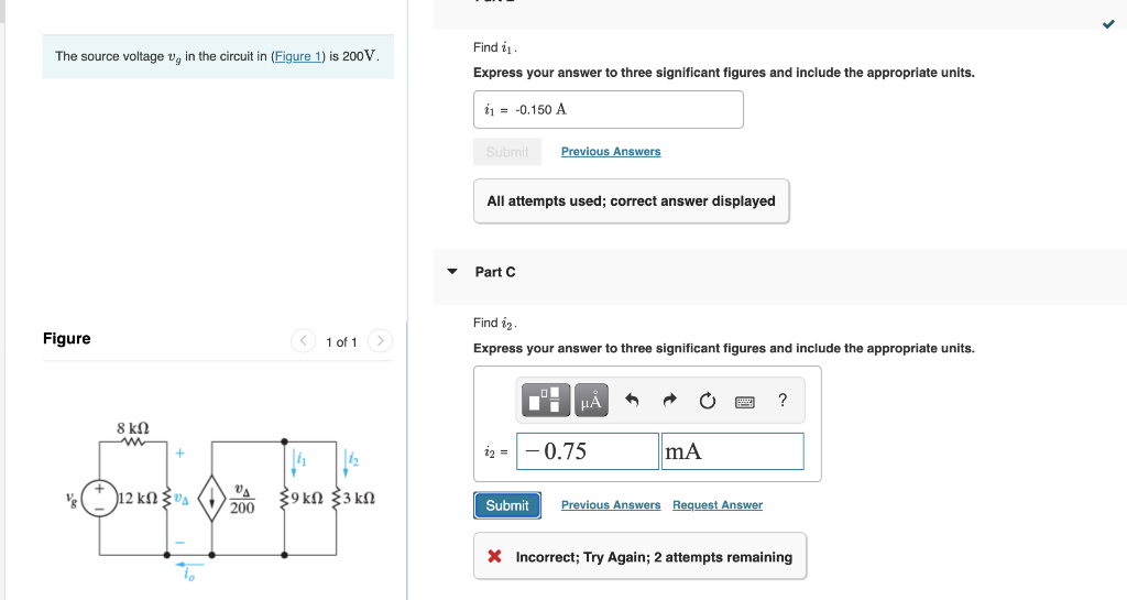 Solved The source voltage vg in the circuit in is 200 V Find | Chegg.com