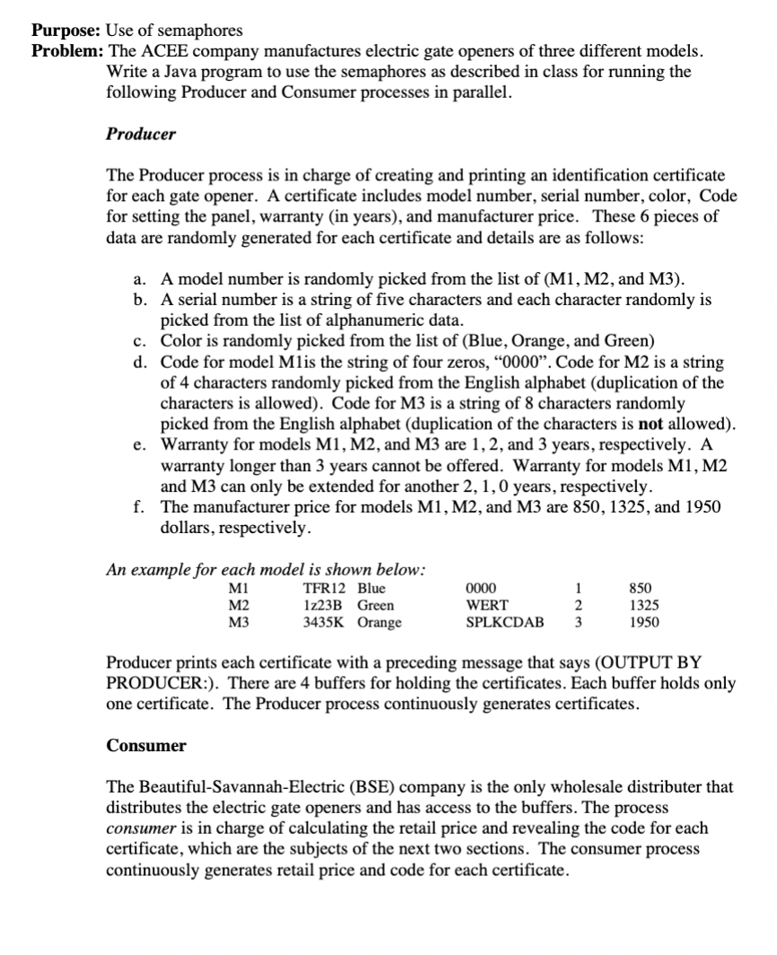 Solved Purpose: Use of semaphores Problem: The ACEE company | Chegg.com