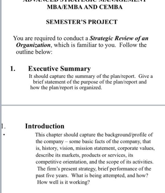 MBA/EMBA AND CEMBA SEMESTER'S PROJECT You are | Chegg.com