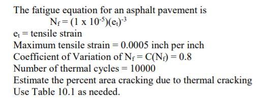 The fatigue equation for an asphalt pavement is Nr=(1 | Chegg.com