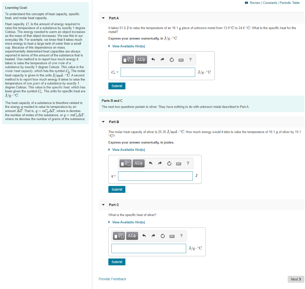 Solved Review Constants Periodic Table Part A It takes 51.0 | Chegg.com