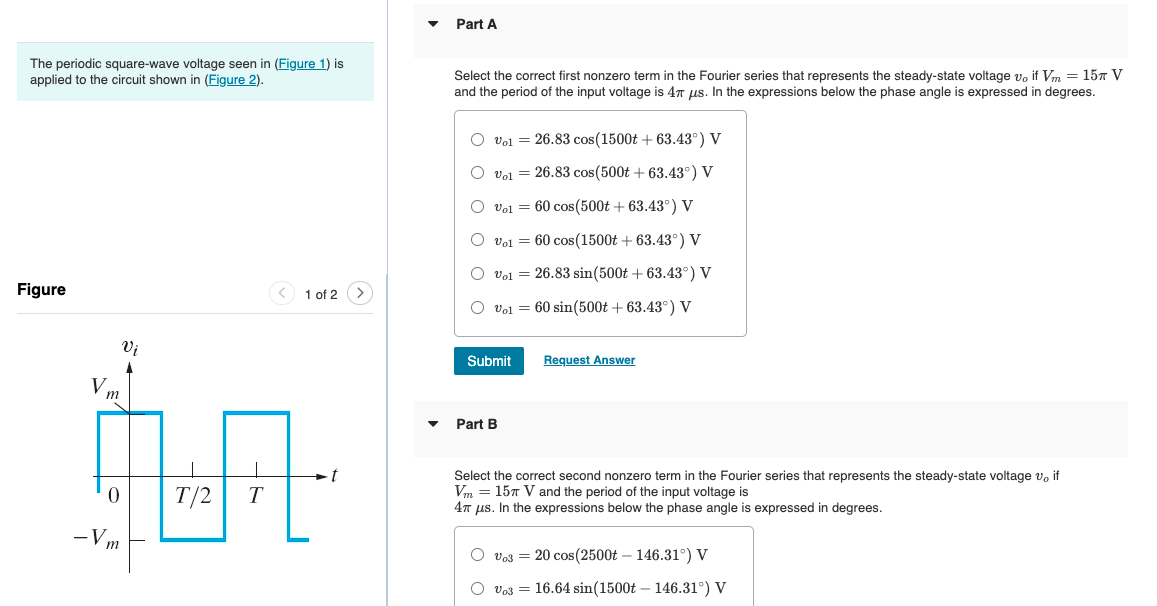 [Solved]: Part A The periodic square-wave voltage seen in