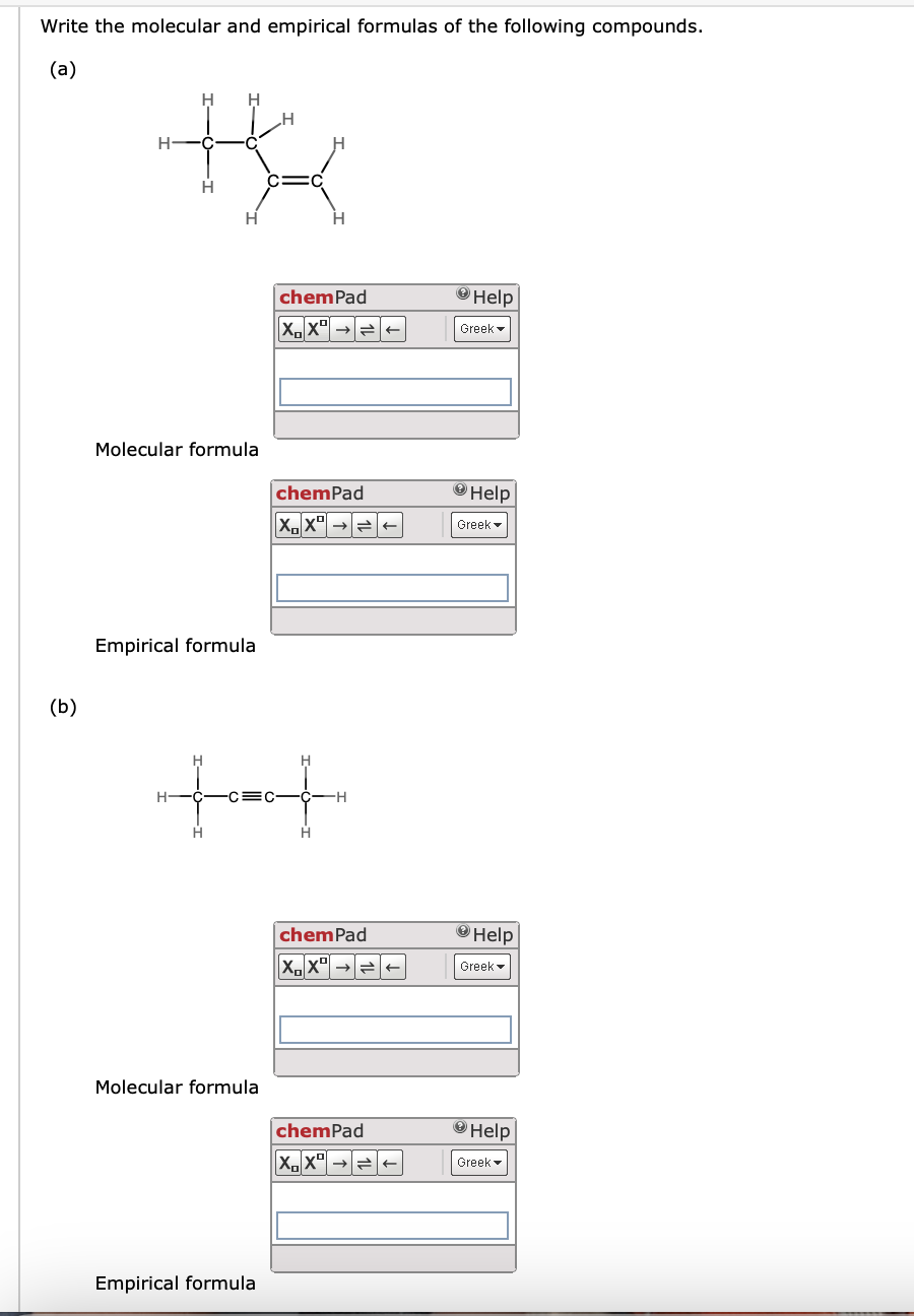 Solved Write the molecular and empirical formulas of the | Chegg.com