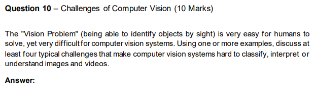 Solved Question 10 - Challenges of Computer Vision (10 | Chegg.com