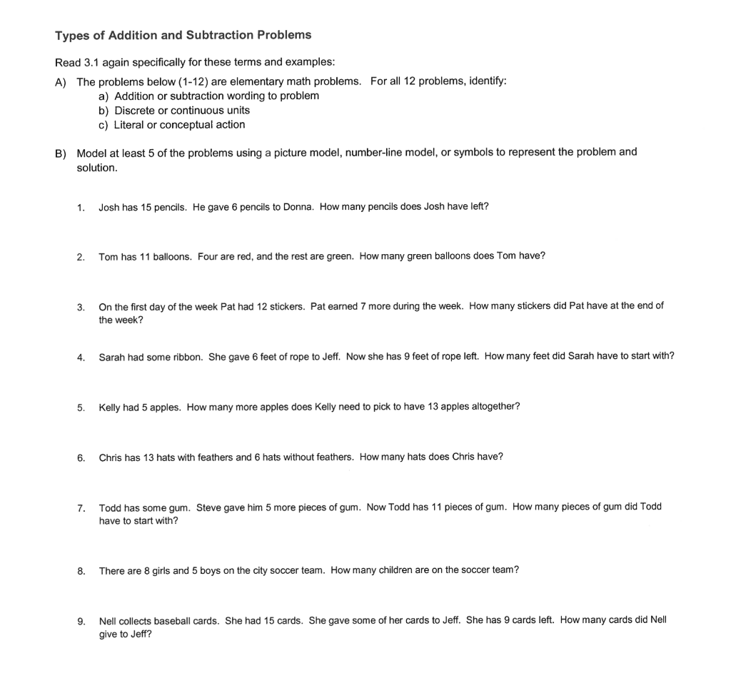 Solved Types of Addition and Subtraction Problems Read 3.1 | Chegg.com