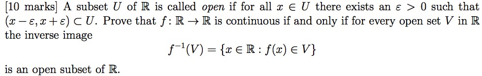 Solved [10 marks A subset U of R is called open if for all x | Chegg.com