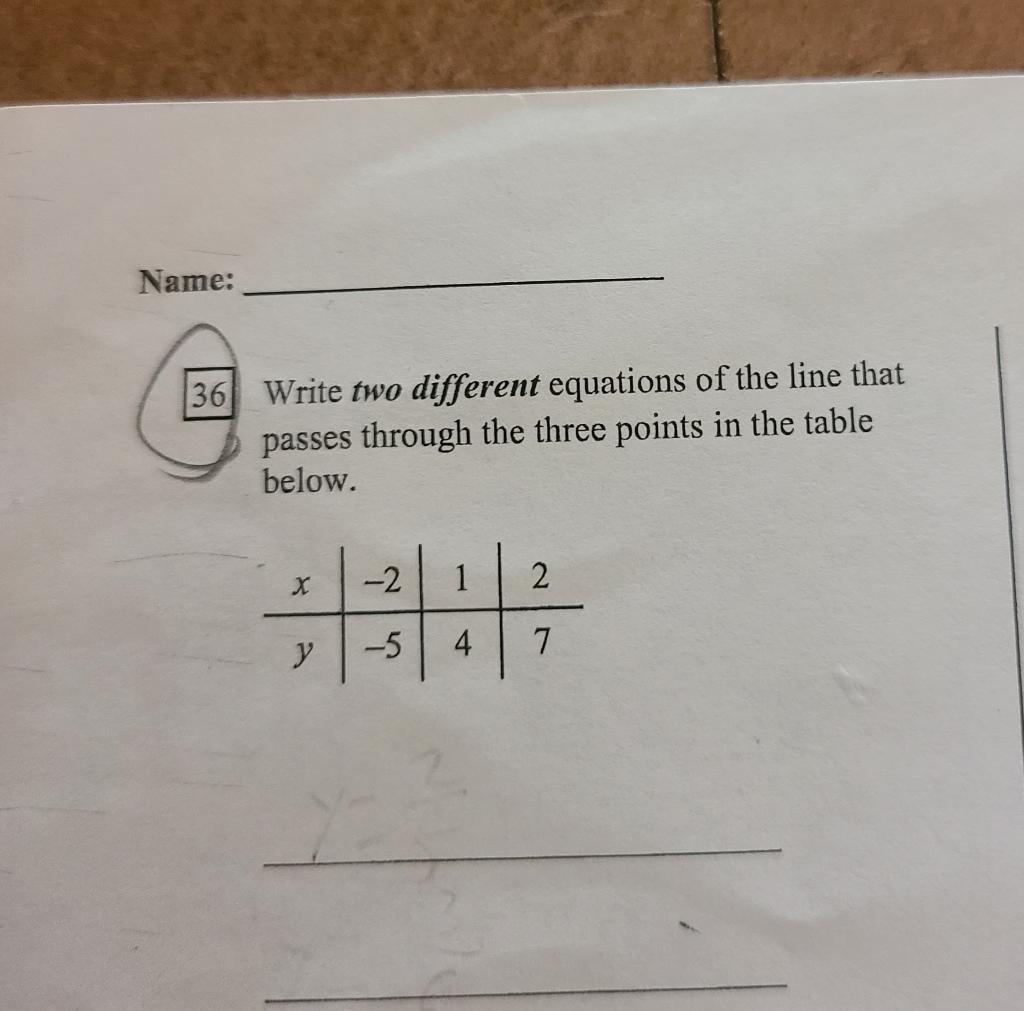 Solved Write two different equations of the line that passes | Chegg.com