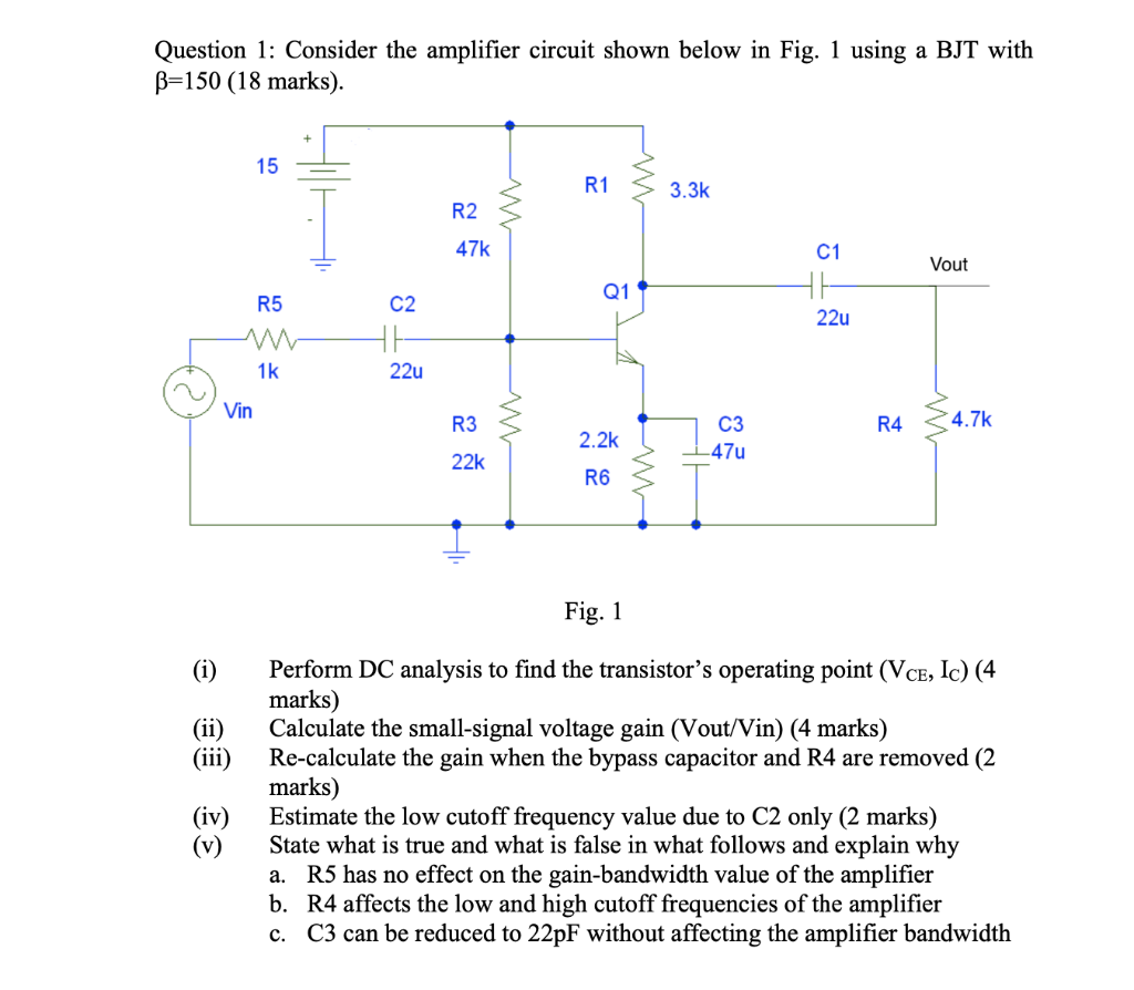 Solved Question 1: Consider the amplifier circuit shown | Chegg.com